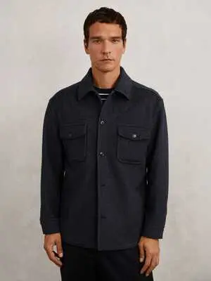 REISS Wool-blend Herringbone Overshirt