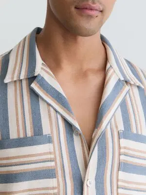 REISS Red & Stone Striped Cuban-collar Shirt - Blue/ecru
