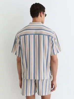 REISS Red & Stone Striped Cuban-collar Shirt - Blue/ecru