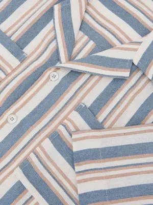 REISS Red & Stone Striped Cuban-collar Shirt - Blue/ecru