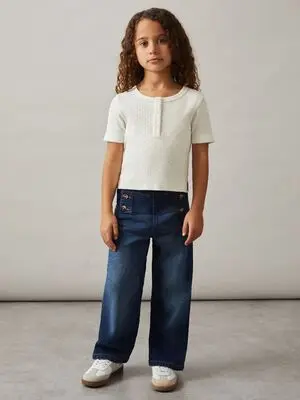 REISS 9-13 Yrs Cotton Pointelle Button T-shirt