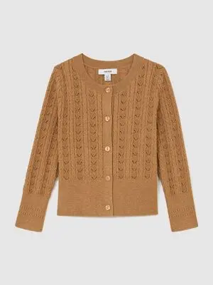 REISS Cotton And Wool Blend Pointelle Cardigan