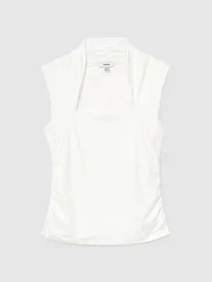 REISS Square-neck Ruched Sleeveless Top - White