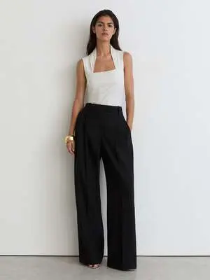 REISS Square-neck Ruched Sleeveless Top - White