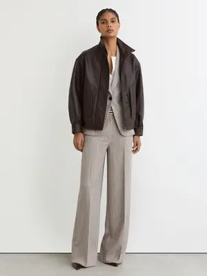 REISS Petite Wide-leg Textured Tailored Trousers - Grey