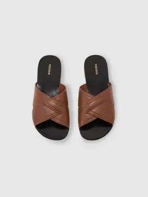 REISS Leather Cross-strap Flat Sandals