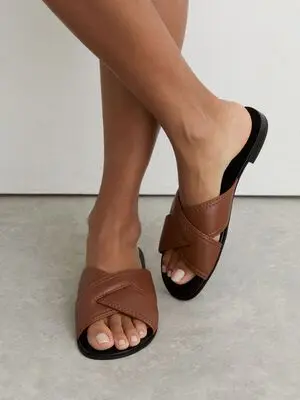 REISS Leather Cross-strap Flat Sandals