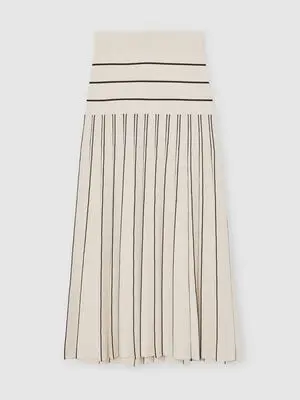 REISS Knitted Stripe Pleated Midi Skirt