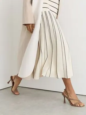 REISS Knitted Stripe Pleated Midi Skirt
