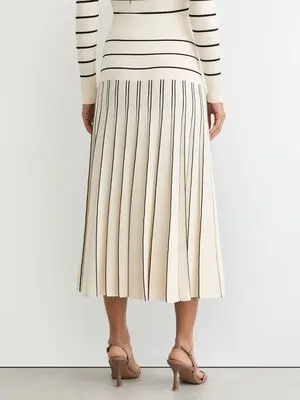 REISS Knitted Stripe Pleated Midi Skirt