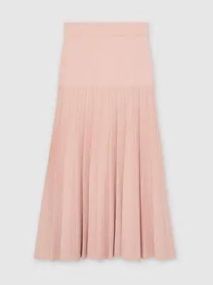 REISS Knitted Stripe Pleated Midi Skirt