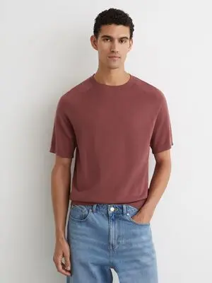 REISS Merino Wool Raglan-sleeve T-shirt - Raspberry Pink