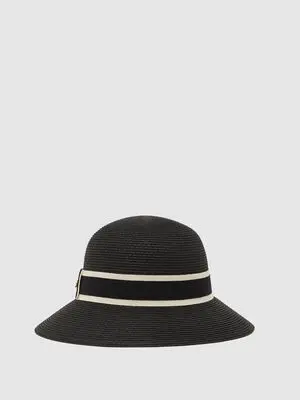 REISS Ribbon-trim Straw-effect Hat - Black