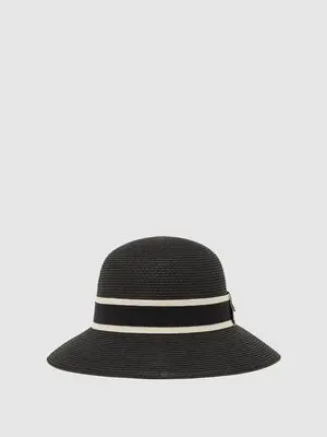 REISS Ribbon-trim Straw-effect Hat - Black
