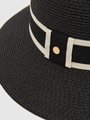 REISS Ribbon-trim Straw-effect Hat - Black