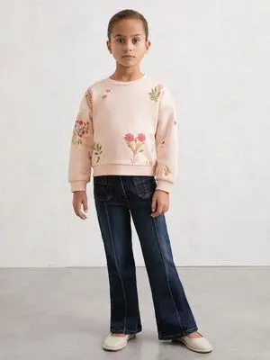 REISS 3-9 Yrs Cotton-blend Floral Sweatshirt - Ivory