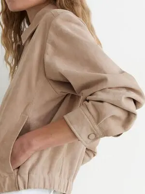 REISS Lottie Petite Cropped Bomber Jacket - Neutral