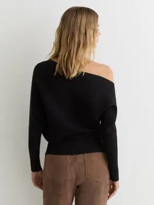 REISS Asymmetric Draped Knitted Jumper - Black