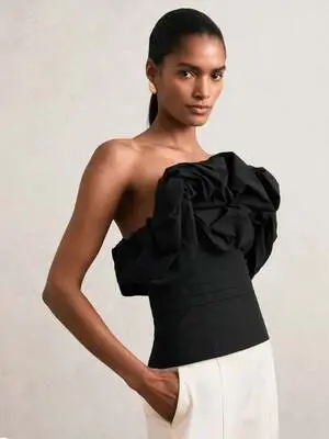 REISS Sculptural Strapless Top - Black