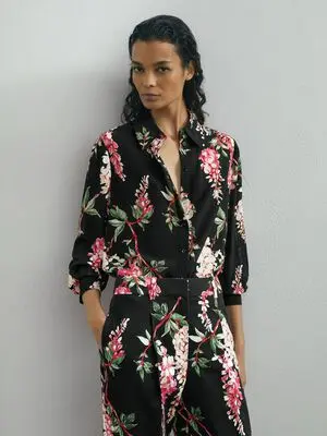 ATELIER Silk Chiffon Floral Print Shirt