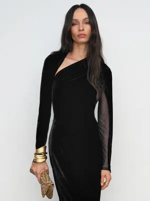 REISS Velvet Sheer-panel Cut-out Midi Dress - Black