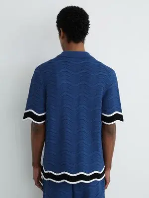 REISS Cotton-blend Wave-knit Tipped Shirt