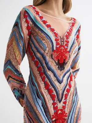 RAISHMA Embellished Textured Mini Dress, Pink & Blue - Pink/red