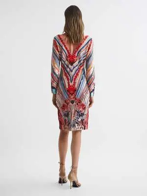 RAISHMA Embellished Textured Mini Dress, Pink & Blue - Pink/red