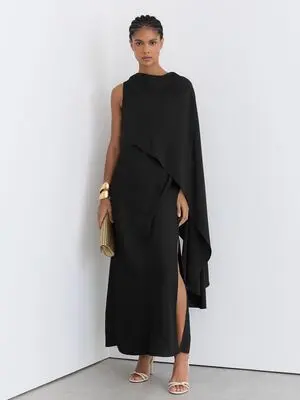 REISS Asymmetric Cape-detail Maxi Dress - Black