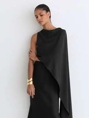 REISS Asymmetric Cape-detail Maxi Dress - Black