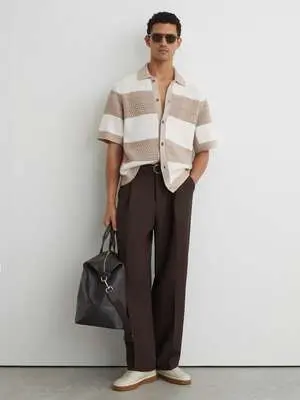 REISS White & Stone Cotton Block-stripe Knitted Shirt - White/stone