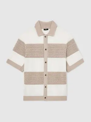 REISS White & Stone Cotton Block-stripe Knitted Shirt