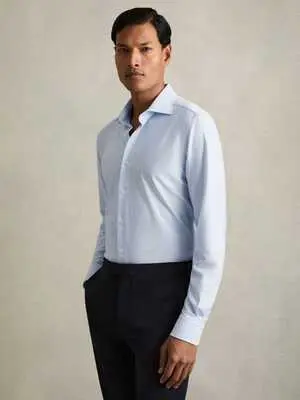 REISS Cotton-blend Cutaway-collar Striped Shirt Blue