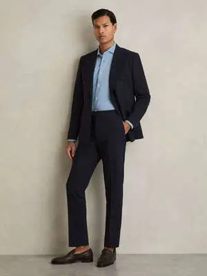 REISS Slim Fit Side Adjuster Trousers - Navy
