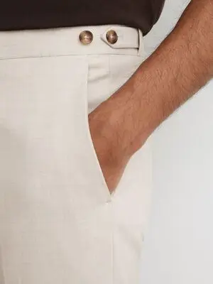 REISS Slim Fit Side Adjuster Trousers - Stone