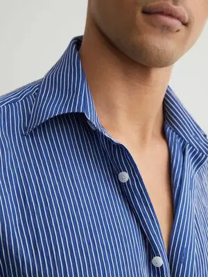 REISS Blue & White Pinstripe Long-sleeve Regular-fit Shirt - Blue/white