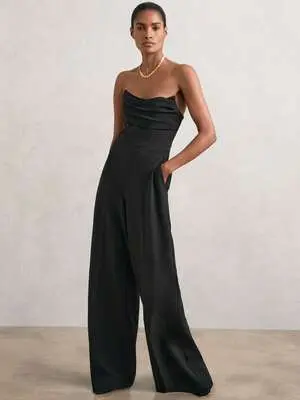 REISS Structu Strapless Wide-leg Jumpsuit - Black