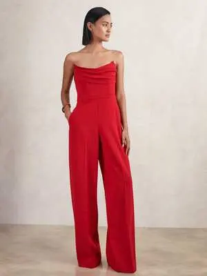 REISS Structu Strapless Wide-leg Jumpsuit Red