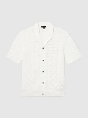 REISS Pointelle-knit Cuban-collar Shirt