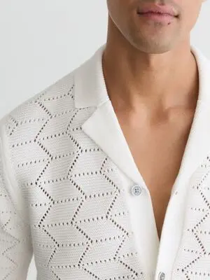 REISS Pointelle-knit Cuban-collar Shirt