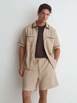 REISS Textured Piped Drawstring Shorts - Stone