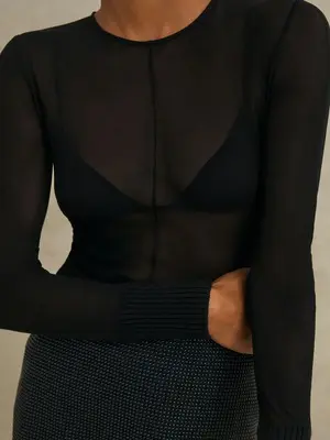 REISS Atelier Sheer-jersey Rib-cuff Top