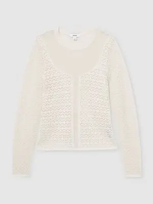 REISS Pointelle-knit Long-sleeve Top