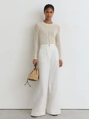 REISS Pointelle-knit Long-sleeve Top