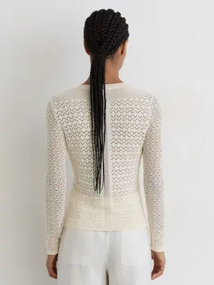 REISS Pointelle-knit Long-sleeve Top