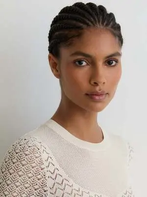 REISS Pointelle-knit Long-sleeve Top