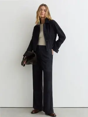 REISS Suede Patch-pocket Flared Trousers - Navy