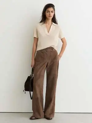 REISS Suede Patch-pocket Flared Trousers - Taupe Neutral
