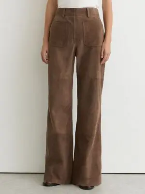 REISS Suede Patch-pocket Flared Trousers - Taupe Neutral
