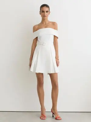REISS Arwen Off-shoulder Mini Dress - Cream